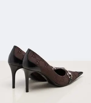 Gucci Donna Gg Canvas Leather-trimmed Pumps - Brown