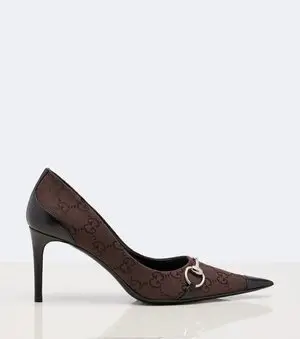Gucci Donna Gg Canvas Leather-trimmed Pumps - Brown
