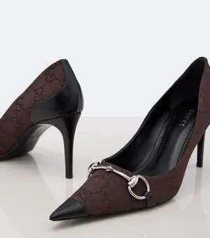 Gucci Donna Gg Canvas Leather-trimmed Pumps - Brown