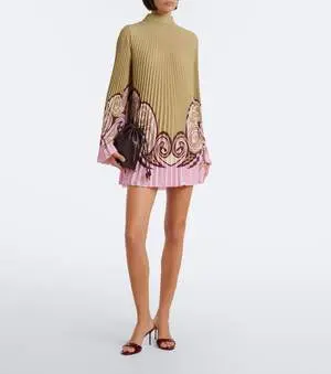 La DoubleJ Kells Swirl Pleated Crepe De Chine Mini Dress