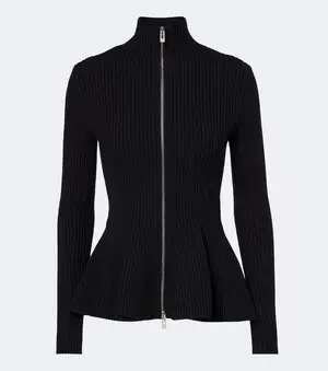 Alaïa Peplum Zip-up Cardigan In Wool Blend