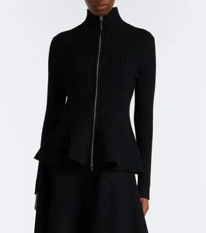 Alaïa Peplum Zip-up Cardigan In Wool Blend