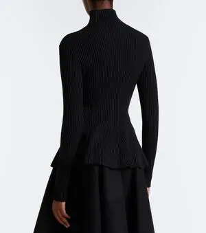 Alaïa Peplum Zip-up Cardigan In Wool Blend