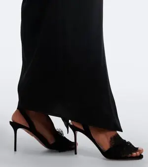 AQUAZZURA Lover Lace-trimmed Suede Slingback Sandals