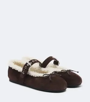 Miu Miu Shearling-lined Suede Ballet Flats