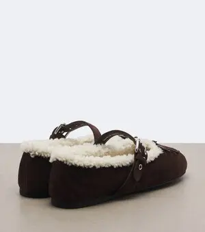 Miu Miu Shearling-lined Suede Ballet Flats