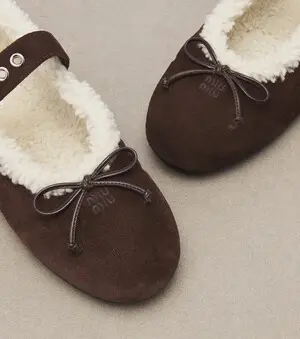 Miu Miu Shearling-lined Suede Ballet Flats
