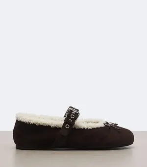 Miu Miu Shearling-lined Suede Ballet Flats