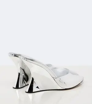 AQUAZZURA Bisous Mirrored Leather Wedge Mules