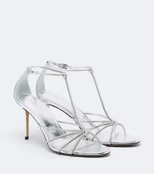 Mach & Mach Daisy Embellished Leather Sandals Silver