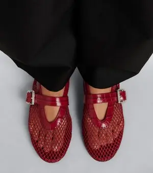 Alaïa Croc-effect Fishnet Ballet Flats