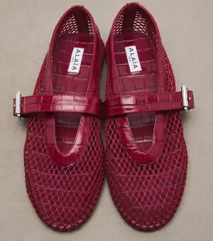Alaïa Croc-effect Fishnet Ballet Flats