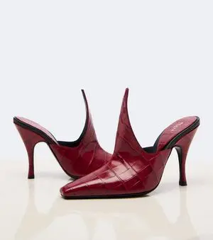 Alaïa V-neck Pointed Toe Mules - Red