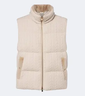 Agnona Cable-knit Cashmere Puffer Vest - Beige