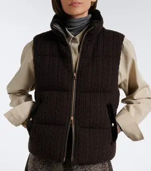 Agnona Cable-knit Cashmere Puffer Vest - Brown