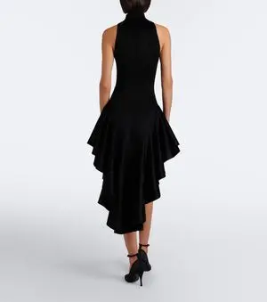 Alaïa Asymmetric Ruffled Velvet Midi Dress