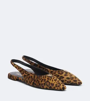 Prada Leopard-print Calf Hair Slingback Flats - Brown