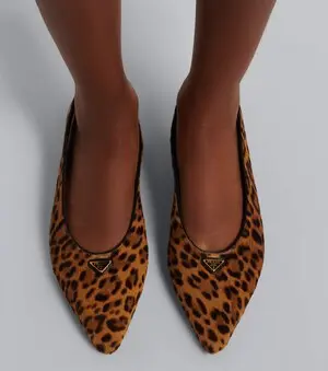 Prada Leopard-print Calf Hair Slingback Flats - Brown