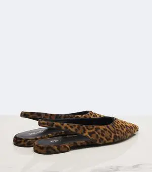 Prada Leopard-print Calf Hair Slingback Flats - Brown