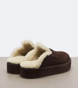 Miu Miu Shearling-lined Suede Platform Mules