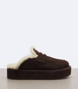 Miu Miu Shearling-lined Suede Platform Mules