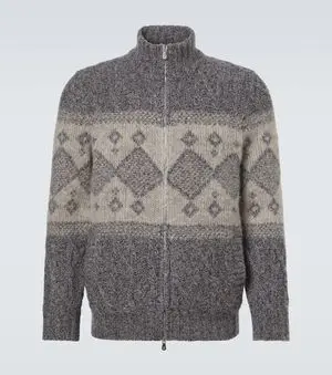 Brunello Cucinelli Fair Isle Wool, Silk, And Cashmere Cardigan - Blue