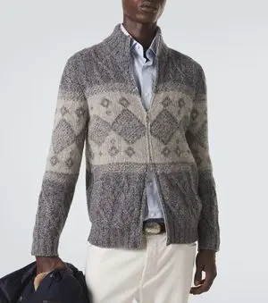 Brunello Cucinelli Fair Isle Wool, Silk, And Cashmere Cardigan