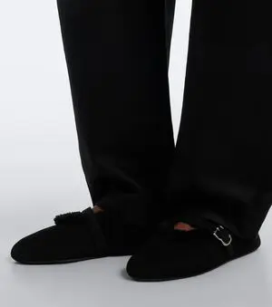 Alaïa Shearling-trimmed Suede Mary Jane Flats