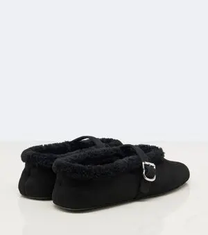 Alaïa Shearling-trimmed Suede Mary Jane Flats