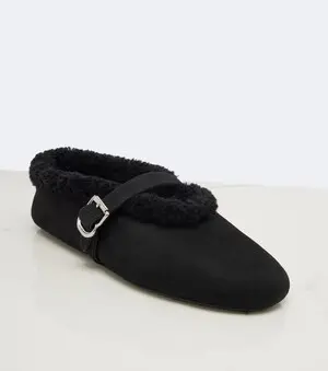 Alaïa Shearling-trimmed Suede Mary Jane Flats