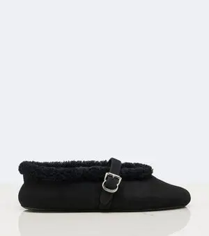 Alaïa Shearling-trimmed Suede Mary Jane Flats