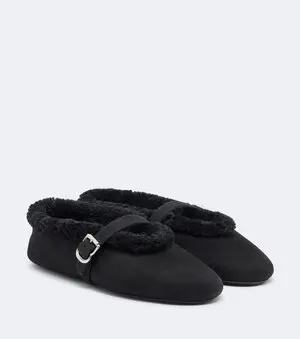 Alaïa Shearling-trimmed Suede Mary Jane Flats - Black