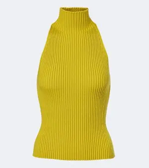 Alaïa Ribbed-knit Wool-blend Halterneck Top - Yellow