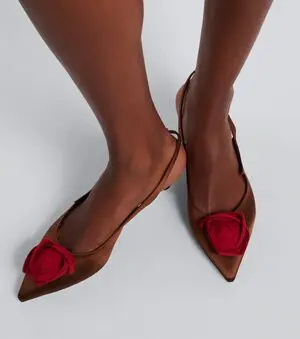 ROGER VIVIER Rose Embellished Satin Slingback Pumps - Multicoloured