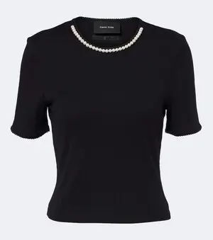 Simone Rocha Embellished Pointelle-knit Cotton Top