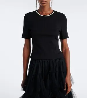 Simone Rocha Embellished Pointelle-knit Cotton Top