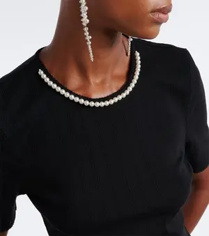 Simone Rocha Embellished Pointelle-knit Cotton Top