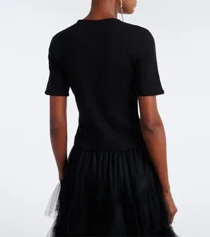 Simone Rocha Embellished Pointelle-knit Cotton Top