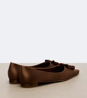 Manolo Blahnik Fortanflat Satin Ballet Flats - Brown