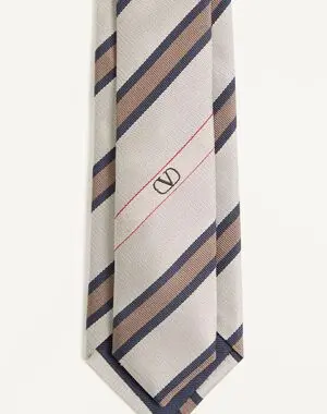 Valentino Garavani Jacquard Regimental Silk Tie - White/blue
