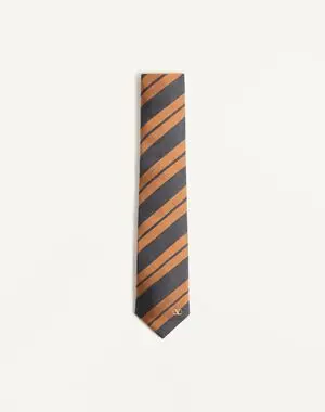 Valentino Garavani Regimental Jacquard Silk Tie - Beige/grey