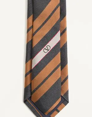 Valentino Garavani Regimental Jacquard Silk Tie - Beige/grey