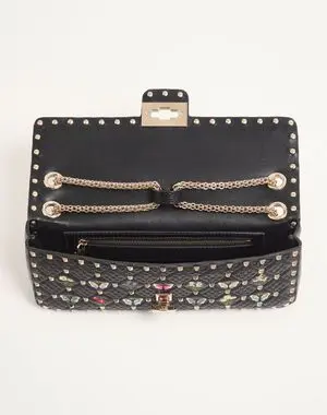 Valentino Garavani Rockstud Spike Medium Shoulder Bag In Embroidered Nappa Leather