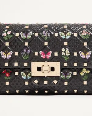 Valentino Garavani Rockstud Spike Medium Shoulder Bag In Embroidered Nappa Leather