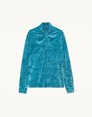 Valentino Garavani Stretch Chenille Top With Knot At The Neck - Teal