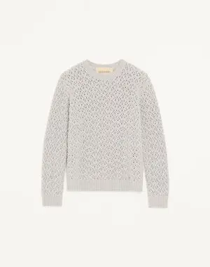 Valentino Garavani Wool And Cashmere Jumper With Metallic V Detail - Light Grey