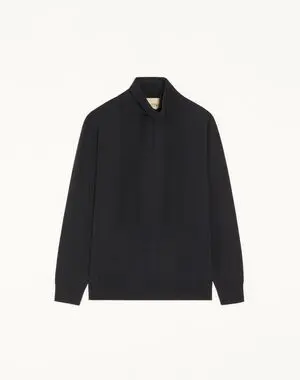 Valentino Garavani Wool Jumper With Scarf Collar And Vlogo Embroidery - Black