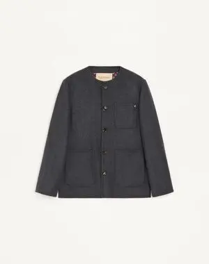 Valentino Garavani Double Wool Caban With Metallic V Detail - Grey