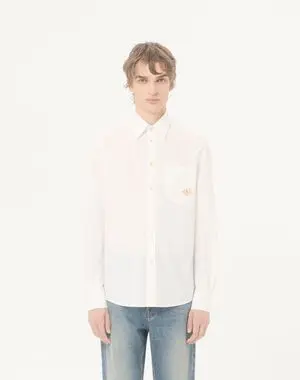 Valentino Garavani Long-sleeved Cotton Poplin Shirt With Embroidered Butterfly Patch