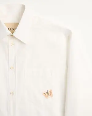 Valentino Garavani Long-sleeved Cotton Poplin Shirt With Embroidered Butterfly Patch